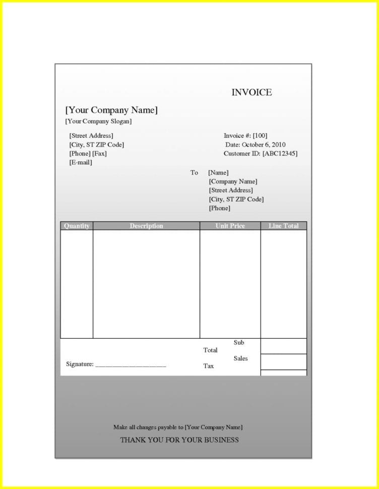 Invoice Template Quickbooks Spreadsheet Templates For Busines Proforma 