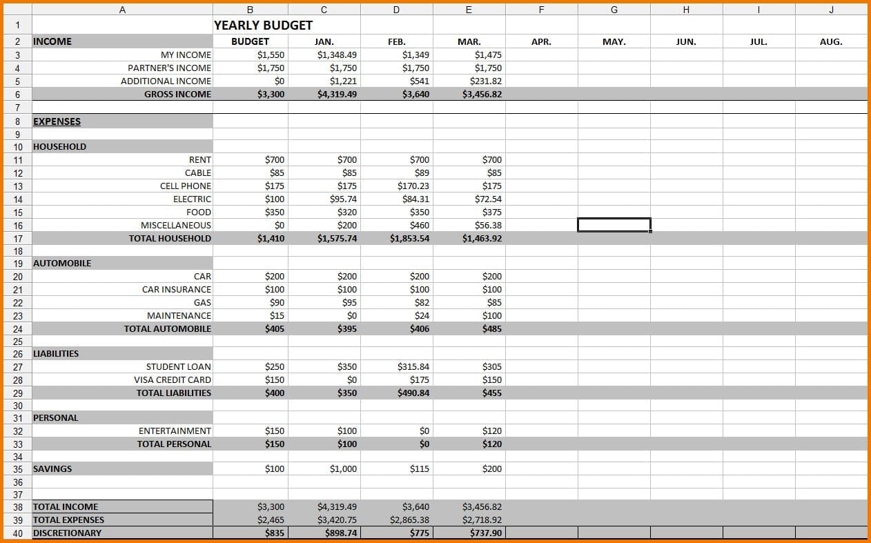 Monthly Spreadsheet Template Excelxo
