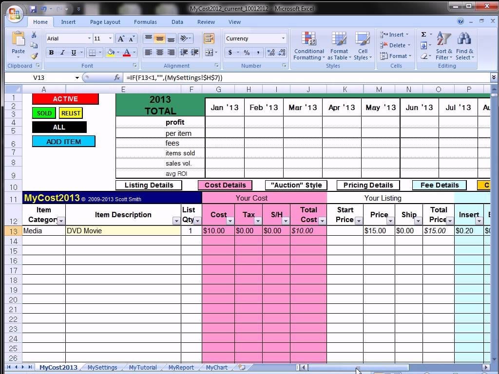 Ebay Profit Track Sales Excel Spreadsheet Excelxo