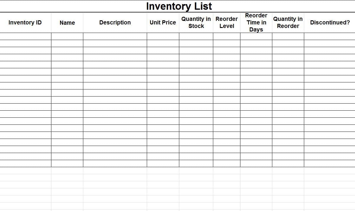 Free Printable Inventory Sheets 1 Excelxo