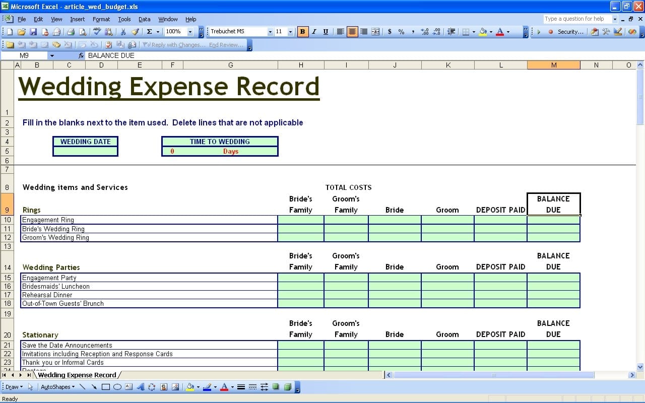 Wedding Budget Excel Spreadsheet 1 Excelxo