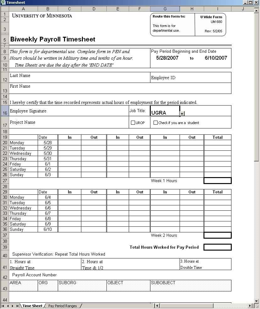Bi Weekly Timesheet Template Excelxo