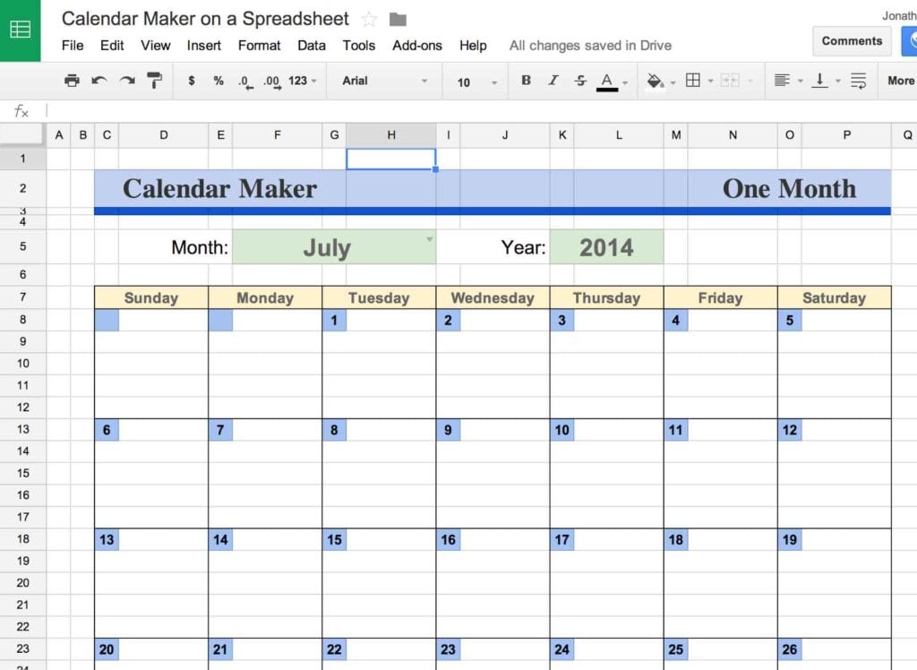 Calendar Spreadsheet Excelxo