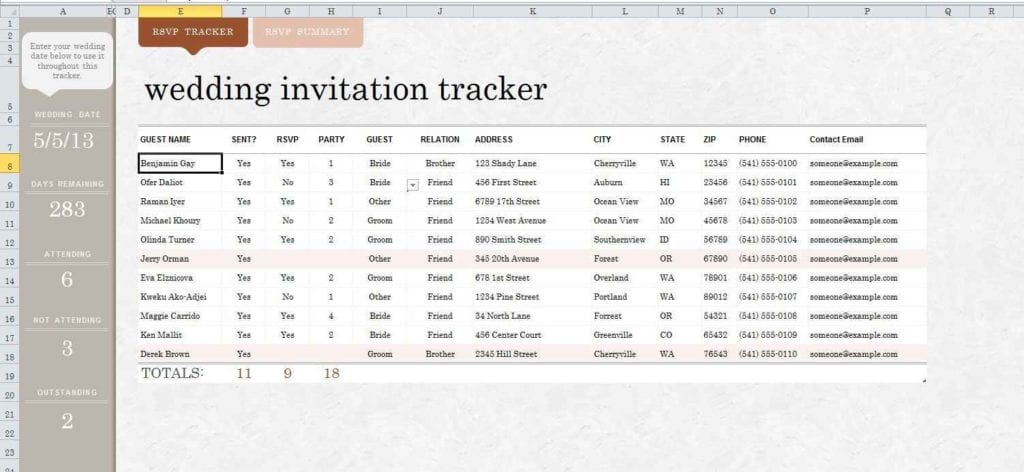 Easy Wedding Guest List Spreadsheet 1 Excelxo