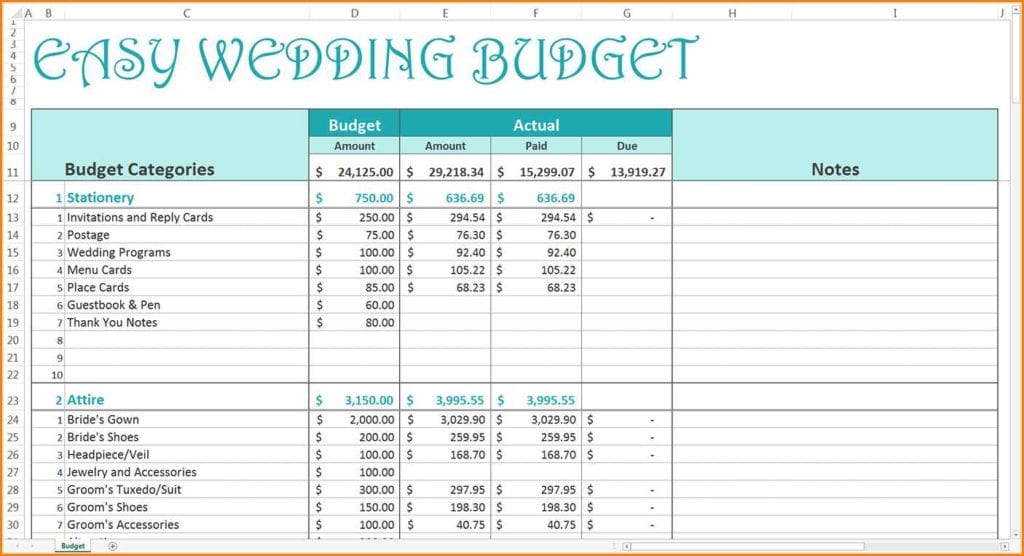 Example Of Wedding Budget Spreadsheet Excelxo