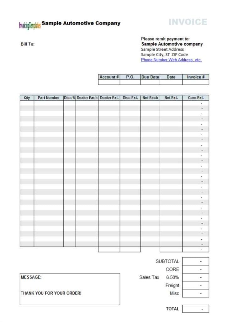 Excel Sample Invoice Excelxo