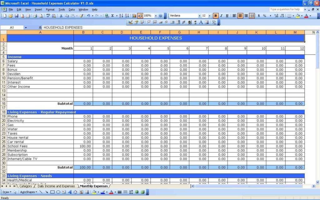 Monthly Budget Worksheet Template 1 Excelxo