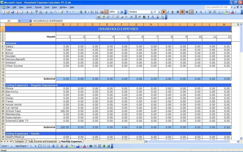 Monthly Expenses Spreadsheet For Small Business Excelxo