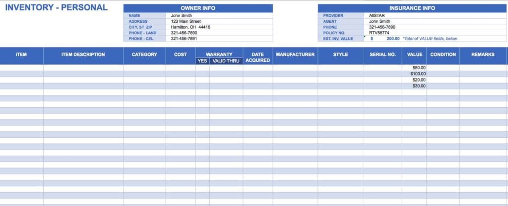 Sample Excel Spreadsheet For Inventory 3 Excelxo