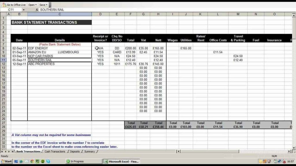 Small Business Bookkeeping Spreadsheet Template 2 Excelxo