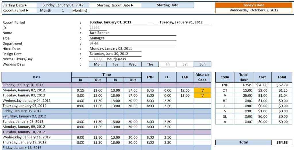 Timesheet Template Printable Excelxo