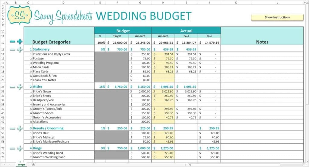 Wedding Planning Spreadsheet Excelxo
