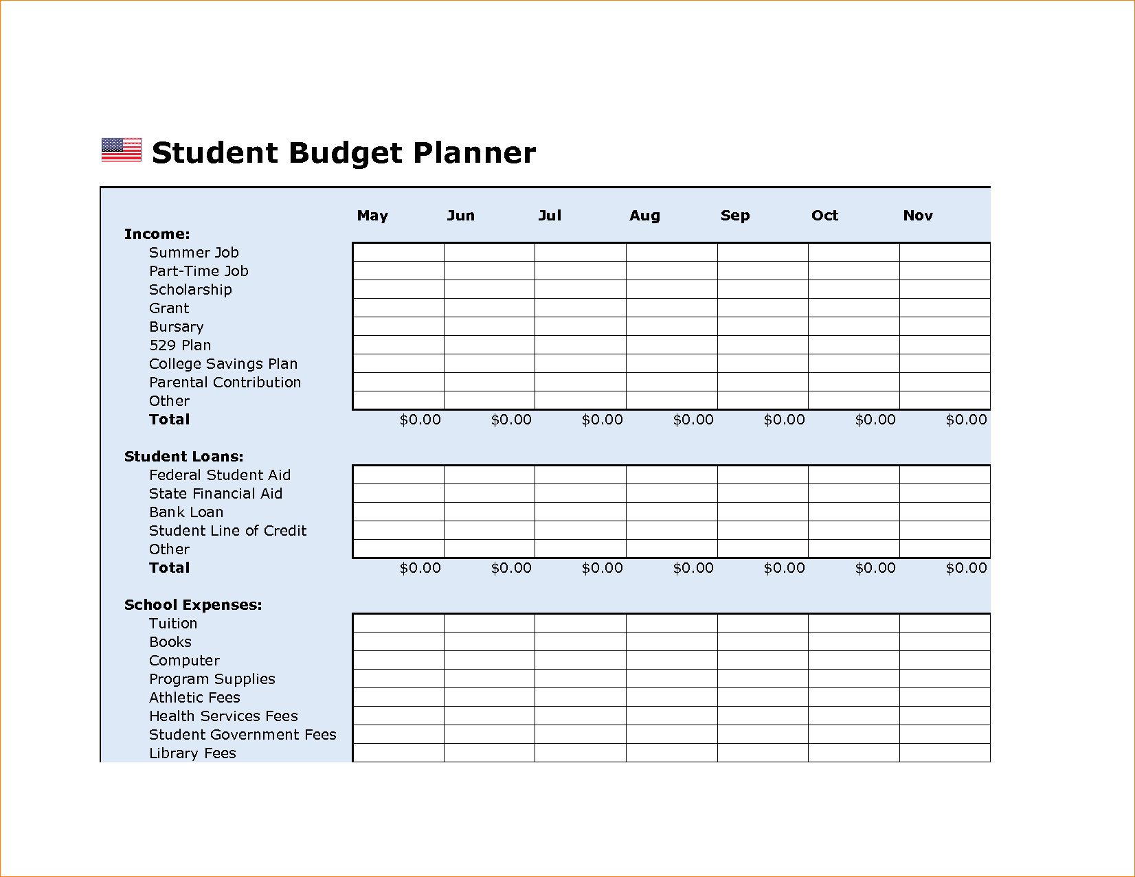 College Budget Template Excelxo
