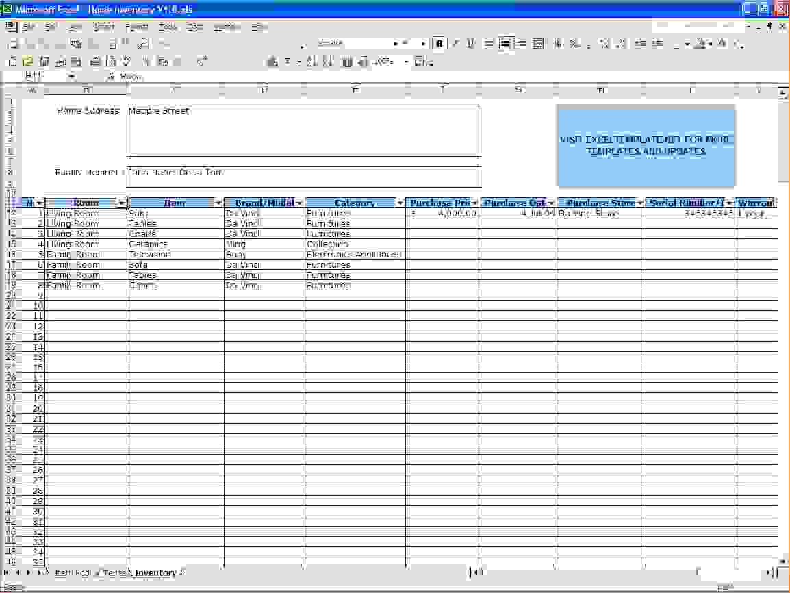 Basic Inventory Spreadsheet Template Excelxo