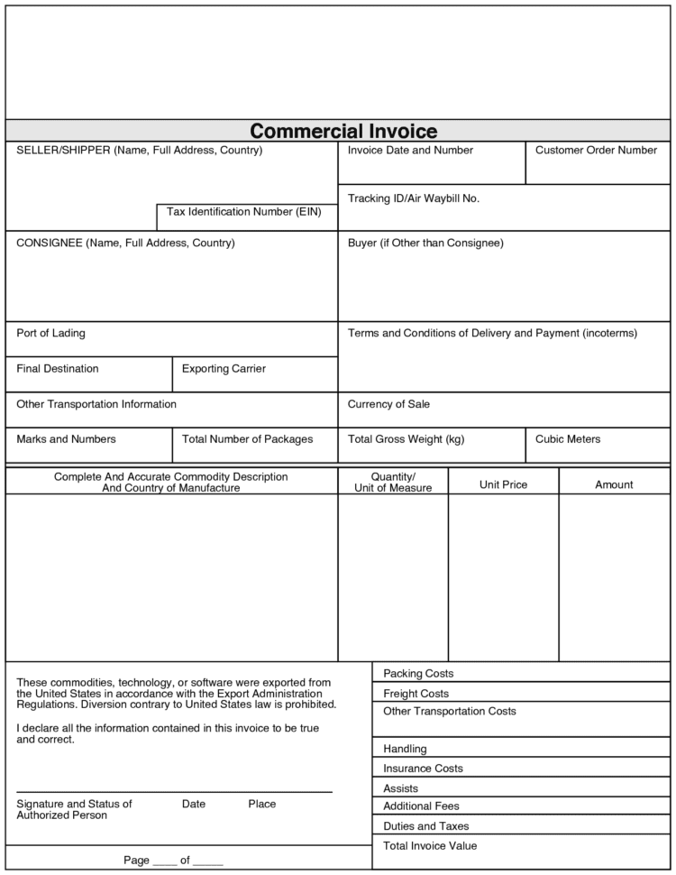 Commercial Invoice Template Fedex Excelxo