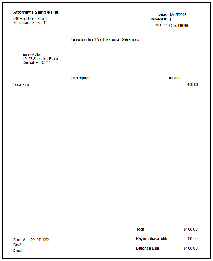 Sample Legal Invoice Services Rendered Excelxo