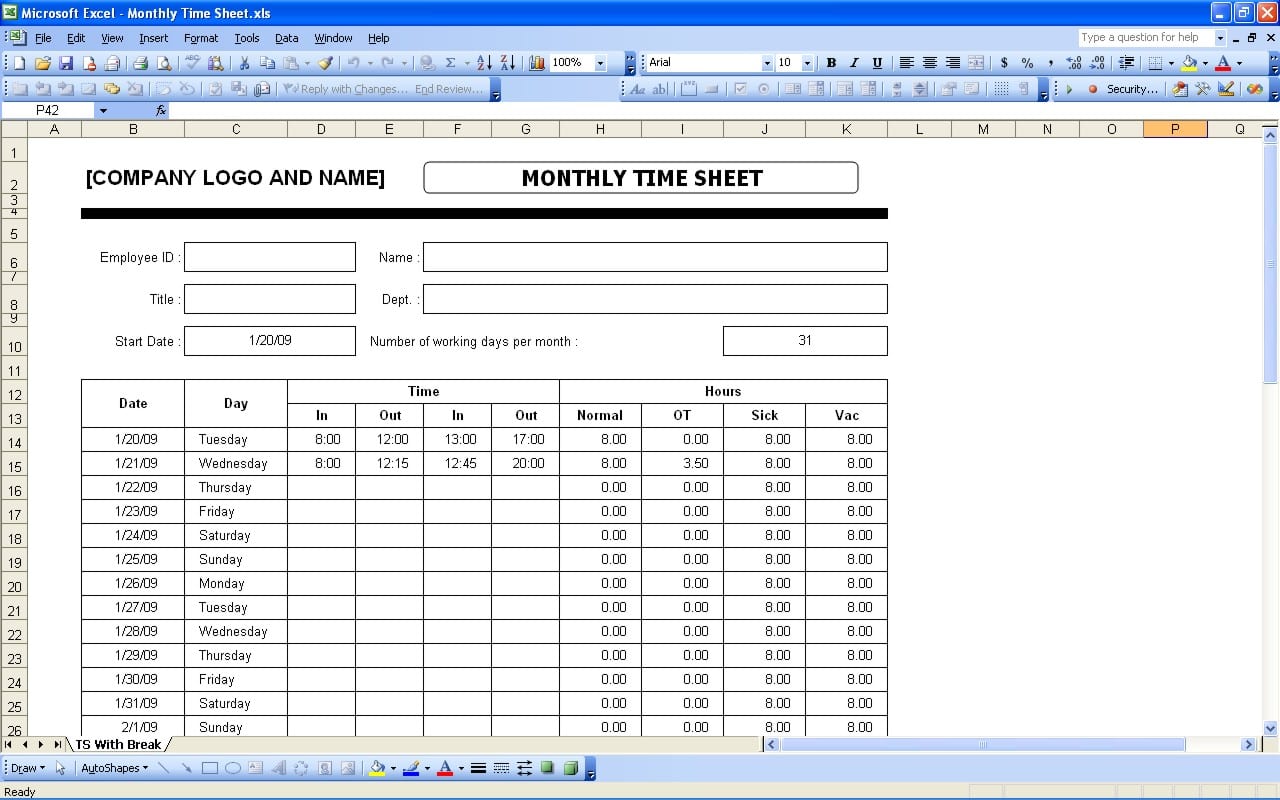Weekly Timesheet Template Excel Excelxo